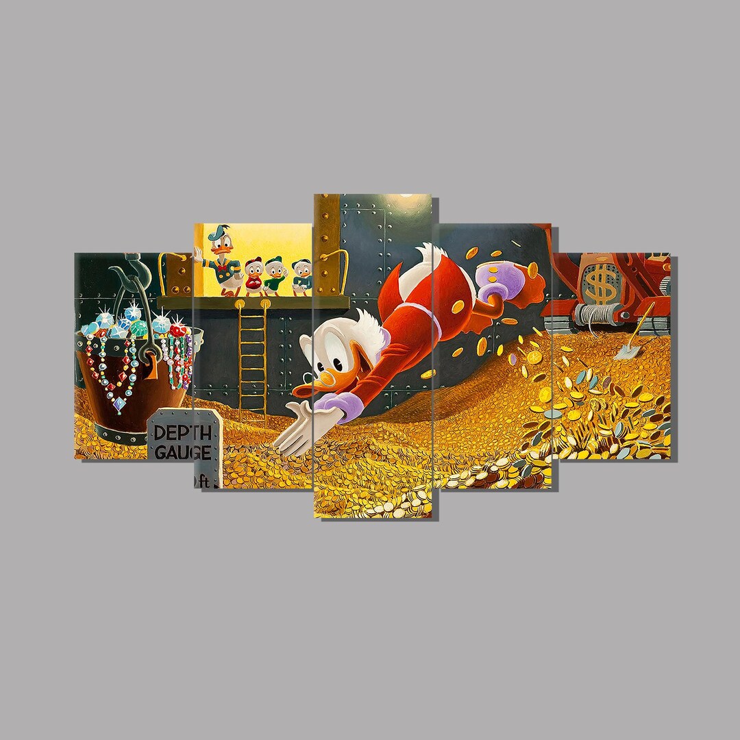 Scsrooge Mcduck Dive Into Money Wall Art, Luxury Canvas, Scrooge Mcduck ...
