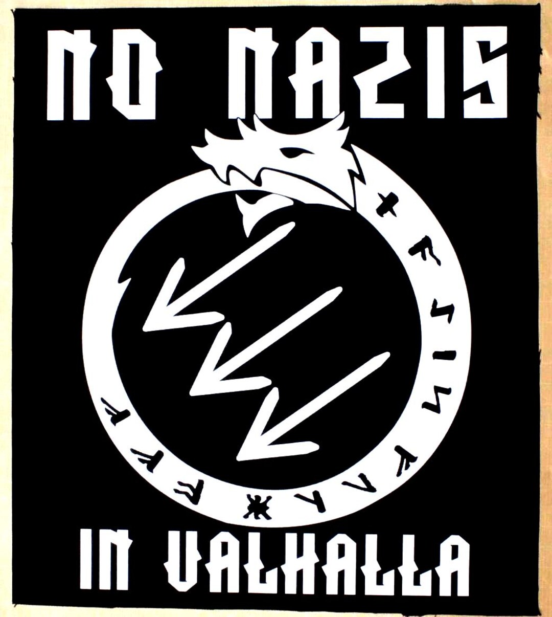 No Nazis in Valhalla BACK PATCH DIY Ouroboros Runes Antifa Metal Crust ...