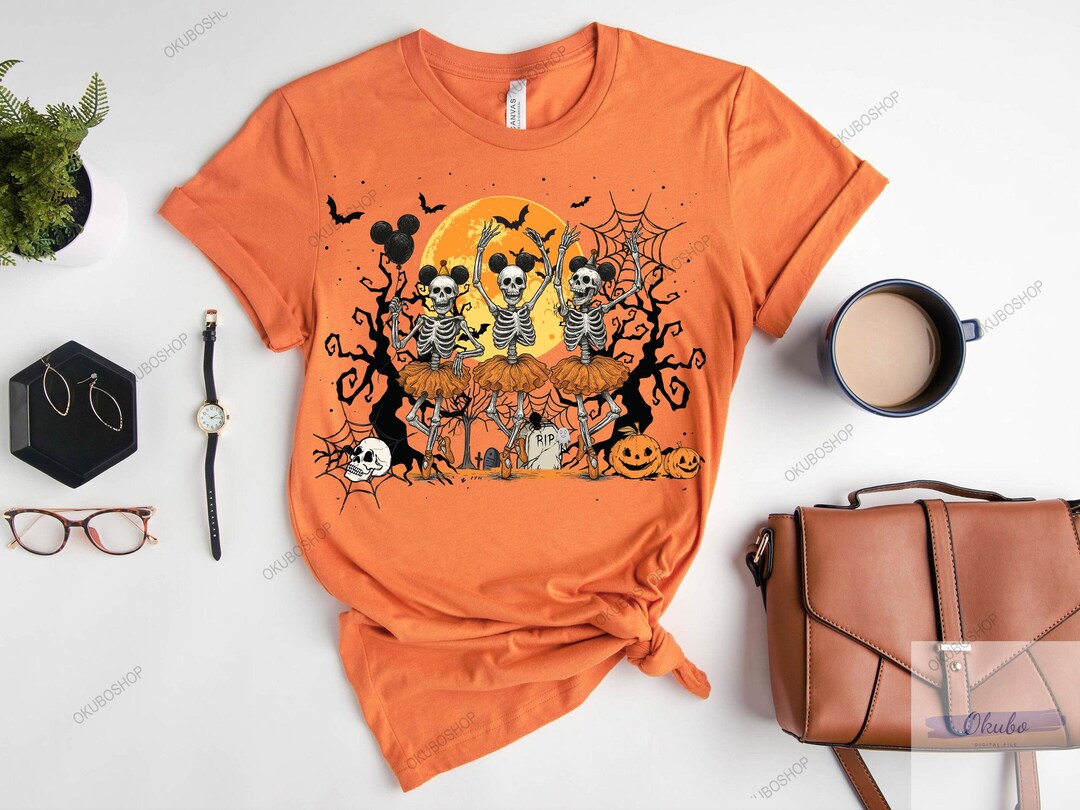 Retro Halloween Dancing Skeletons Png, Mouse Cartoon Skeleton Shirt ...