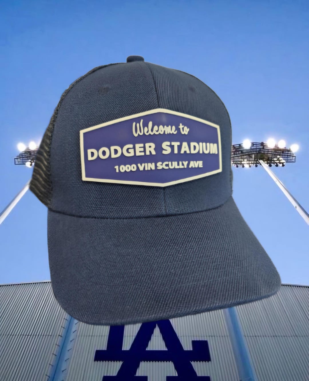 Custom Navy Trucker Hat "dodger Stadium". One Size Fits All. - Etsy