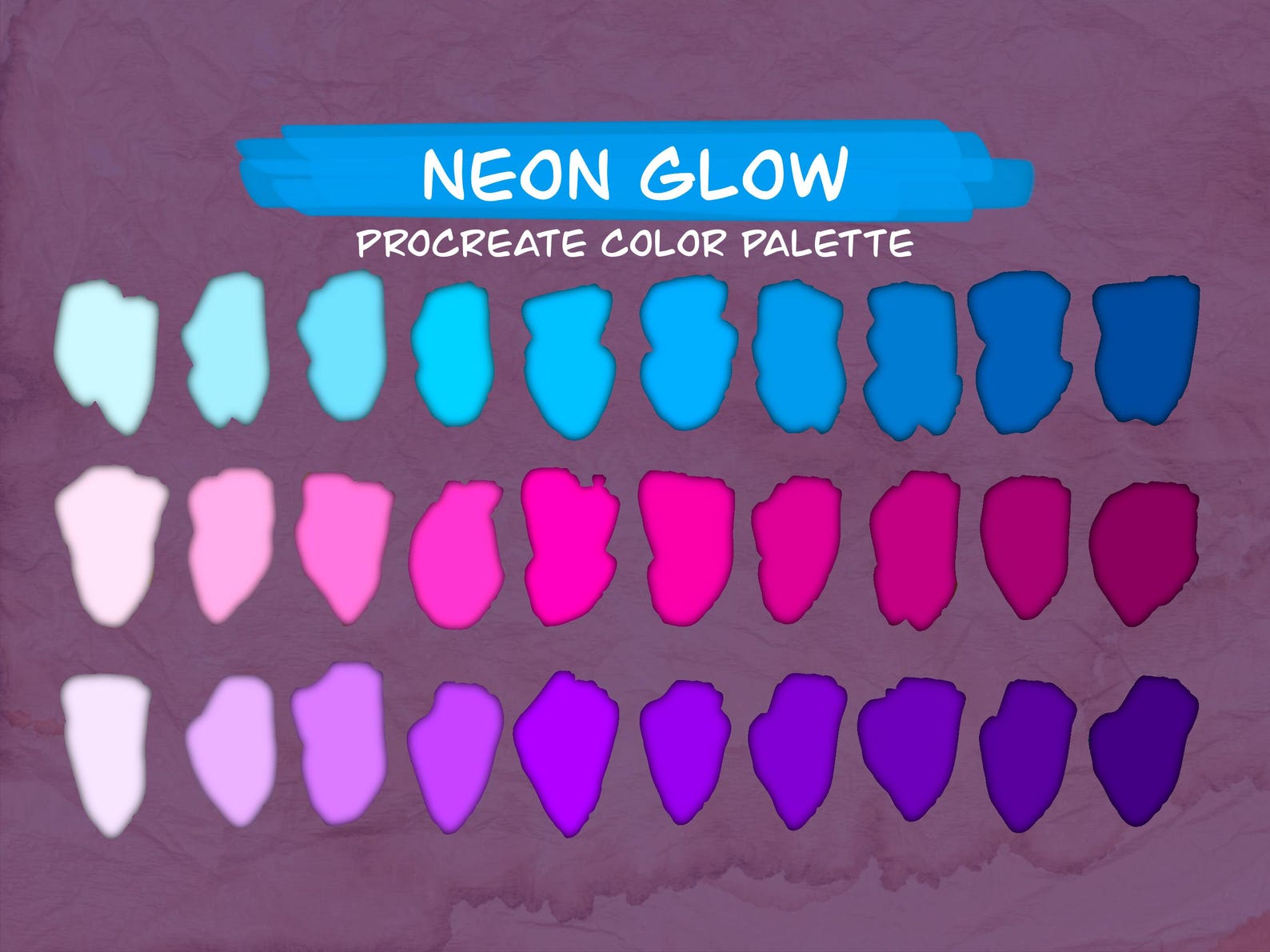 Neon Glow Procreate Color Palette | 30 Vibrant Swatches | Electric ...