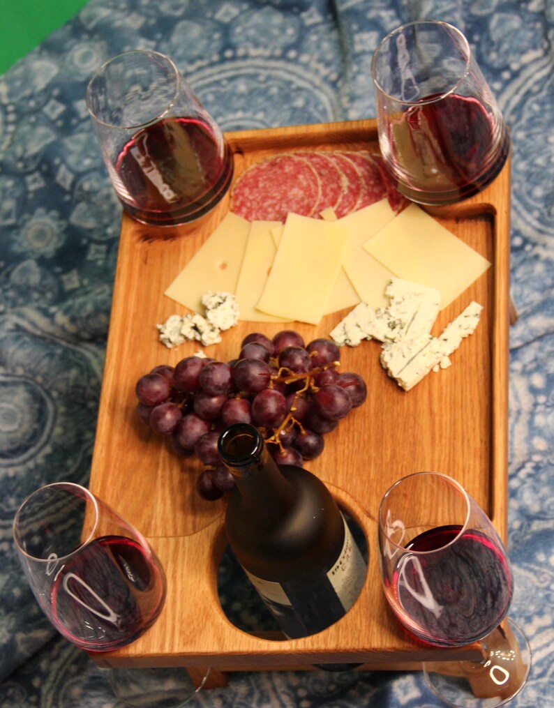 Oak Outdoor Wine Table Wood Serving Platter Picnic Table Cheese Board ...
