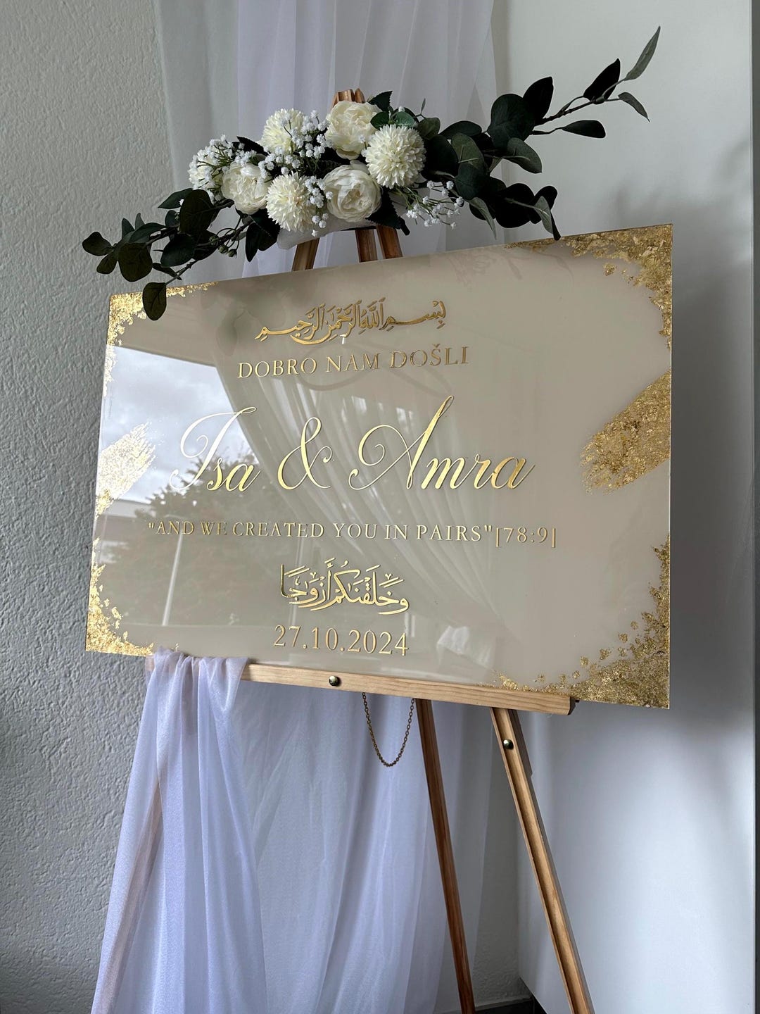 Wedding Welcome Sign, Nikah Sign, Gold Flakes, Nikahdecor, Nikkah ...