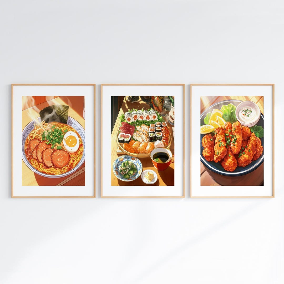 Japanese Food Wall Art, Japanese Art Print, Ramen Bowl Sushi Karaage ...