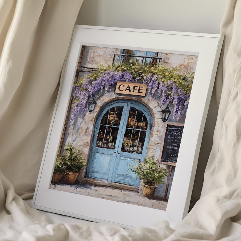 French Cafe Wall Art, Rustic Watercolor Painting, European Vintage ...