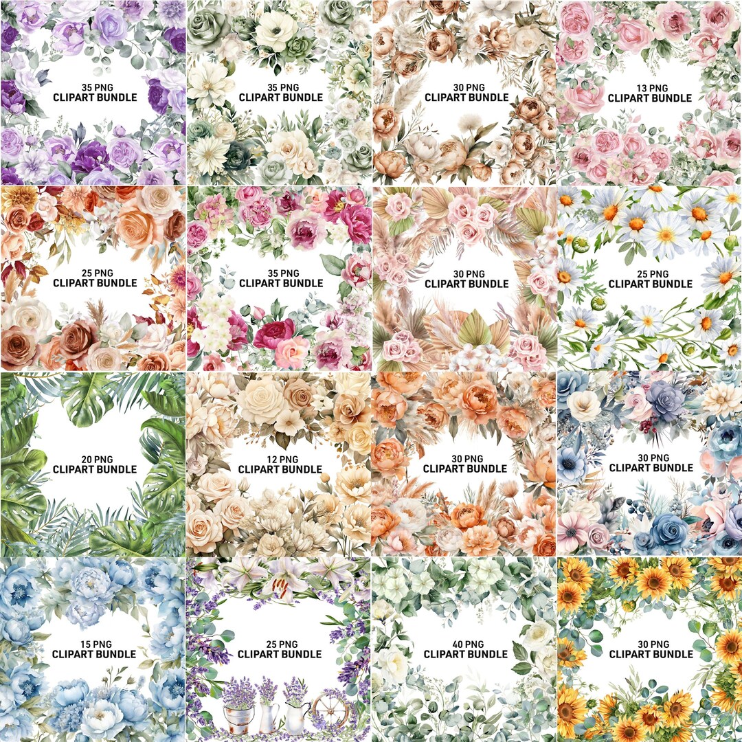 500+ Floral Clipart Bundle PNG, Ultimate Watercolor Flower Clip Art ...
