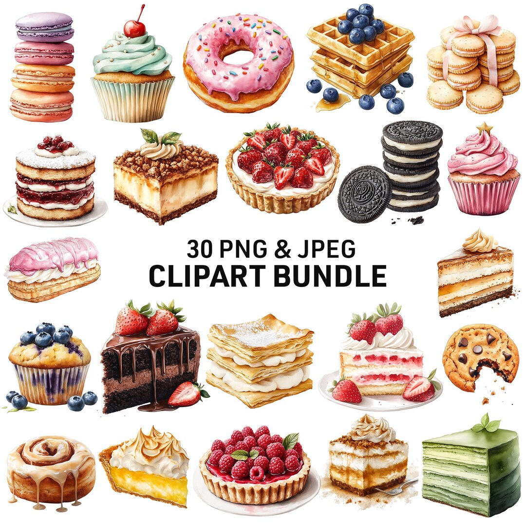 Dessert Clipart, PNG JPG Sweet Treats Clip Art, Cake Cookies Cupcake ...