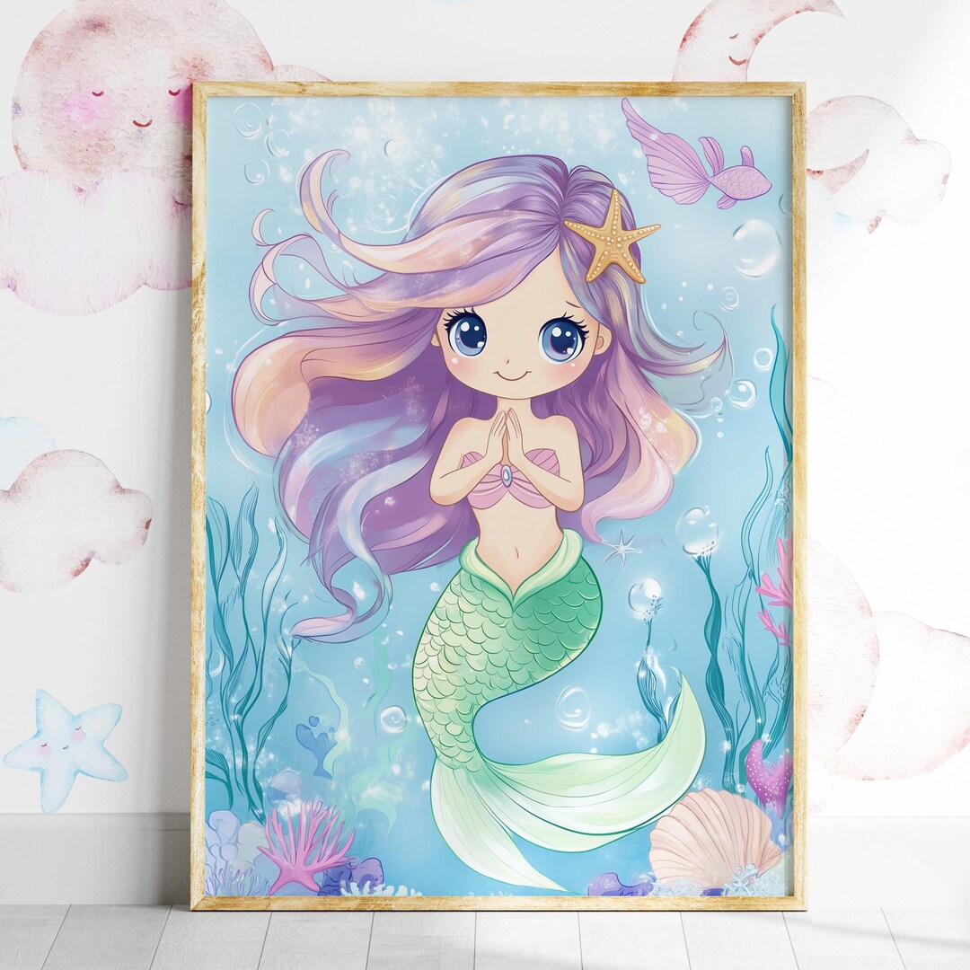 Mermaid Nursery Decor, Chibi Mermaid Art Print, Nursery Prints ...
