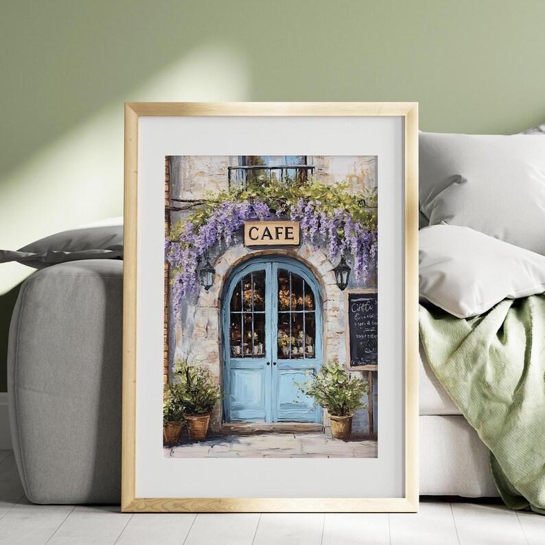 French Cafe Wall Art, Rustic Watercolor Painting, European Vintage ...