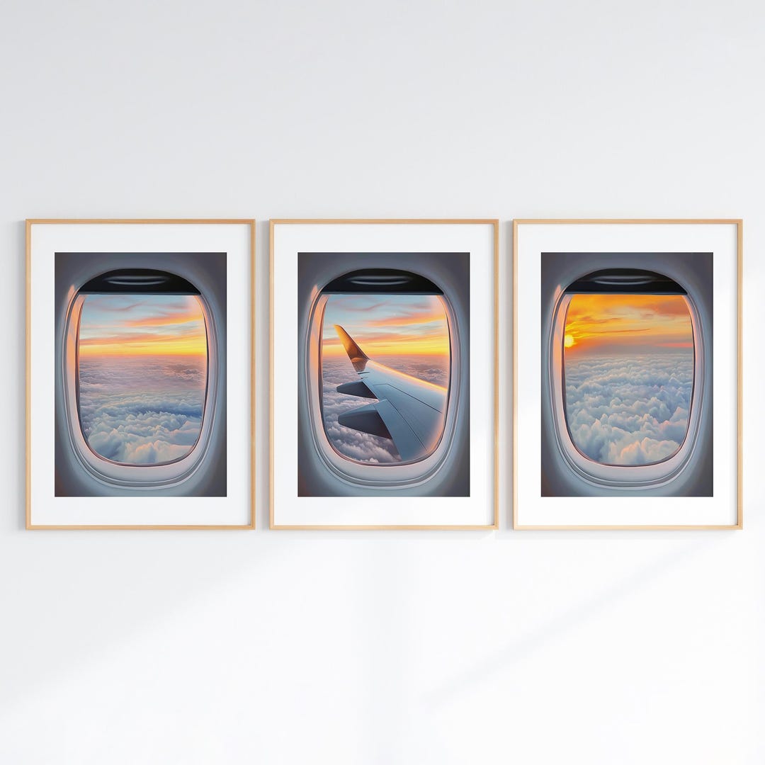 3 Set Travel Poster, Travel Wall Art, Airplane Window Seat Decor ...