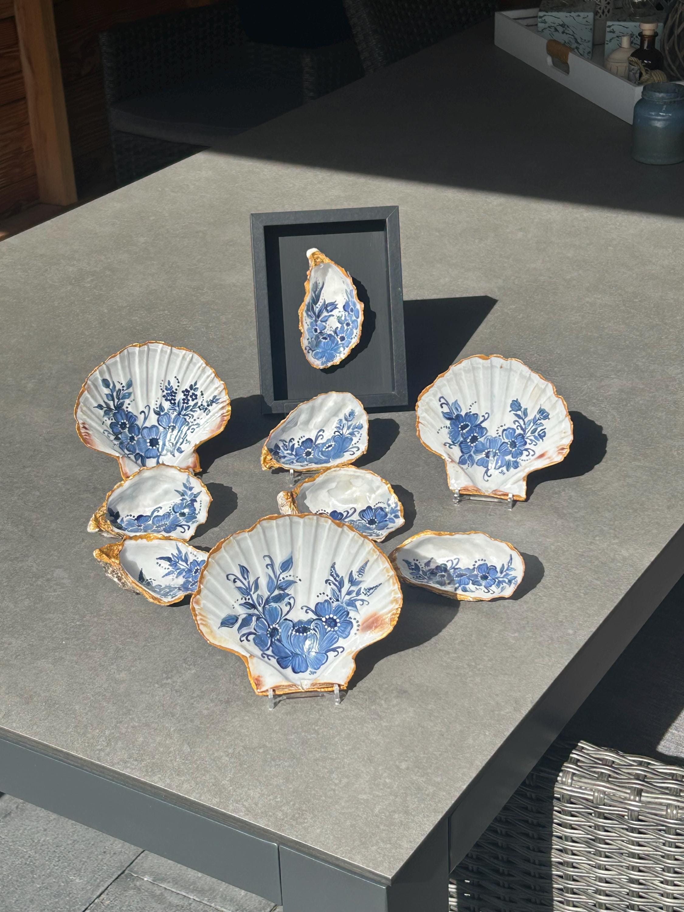 Grandma's Hand-painted Sea Shell With Blue Flowers | Unique Floral Art ...