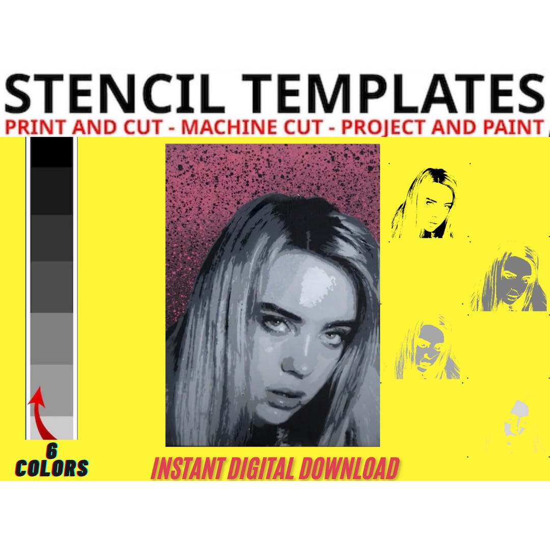 Billie Eilish Multilayer Stencil Templates: 6 Layer PNG Files for ...