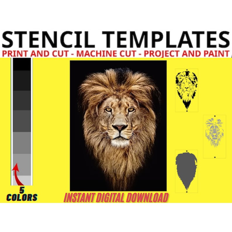 Lion Multilayer Stencil Templates: 5 Layer Digital PNG Files for Cricut ...