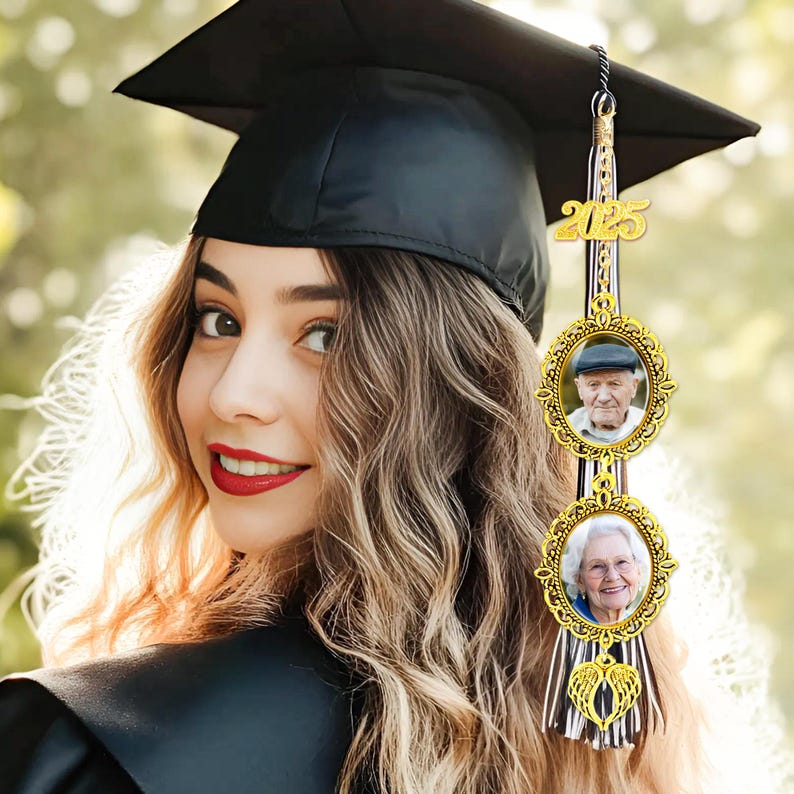 Custom Graduation Photo Charm With Angel Wings, Memorial Tassel Charm ...