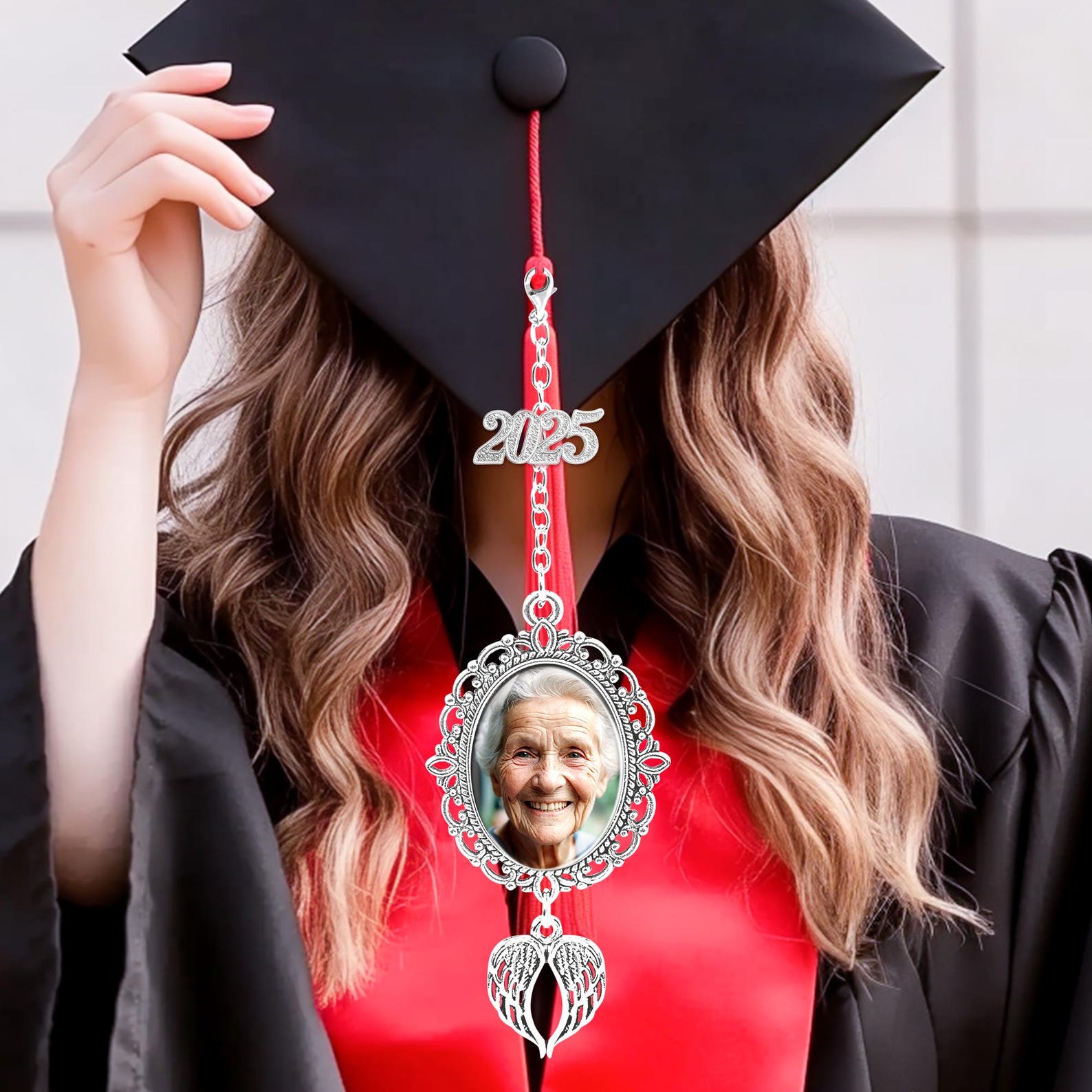 Custom Graduation Photo Charm With Angel Wings, Memorial Tassel Charm ...