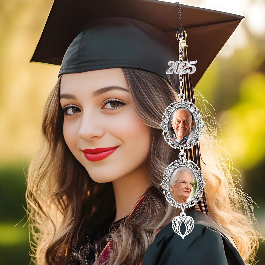 Custom Graduation Photo Charm With Angel Wings, Memorial Tassel Charm ...
