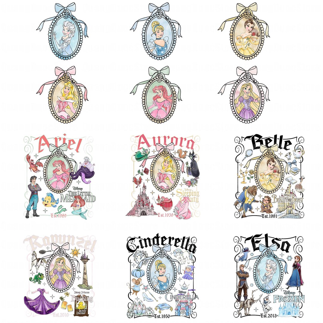 Watercolor Princess Squad Coquette Png Bundle, Princess Characters Baby ...