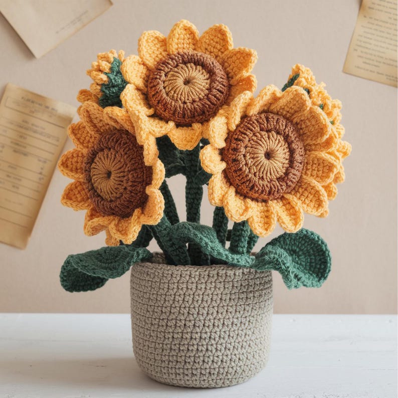 Blooming Sunflower Pot Crochet Pattern, Flower Pot Crochet Pattern ...