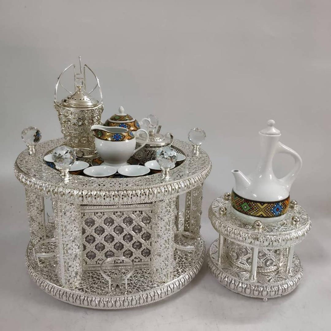 Ethiopian Coffee Ceremony 4 Piece Silver Rekebot Set (type D) FT441 ...