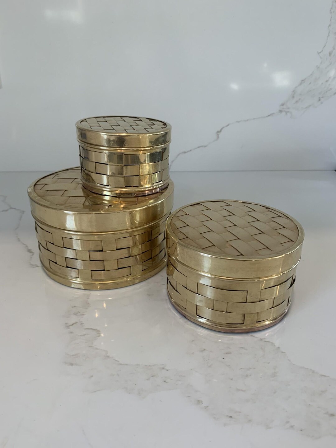 Set of 3 Brass Lidded Canisters / Boxes / Containers - Etsy