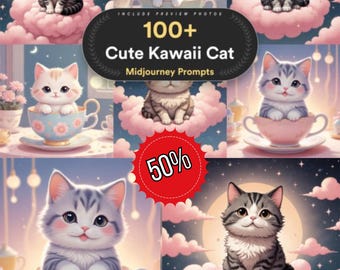 100 Cute Kawaii Cat AI Prompts for Midjourney Digital Download ...