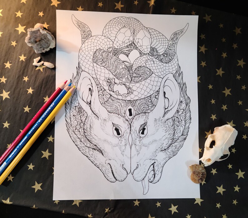 Printable Adult Coloring Page Macabre Downloadable Art - Etsy