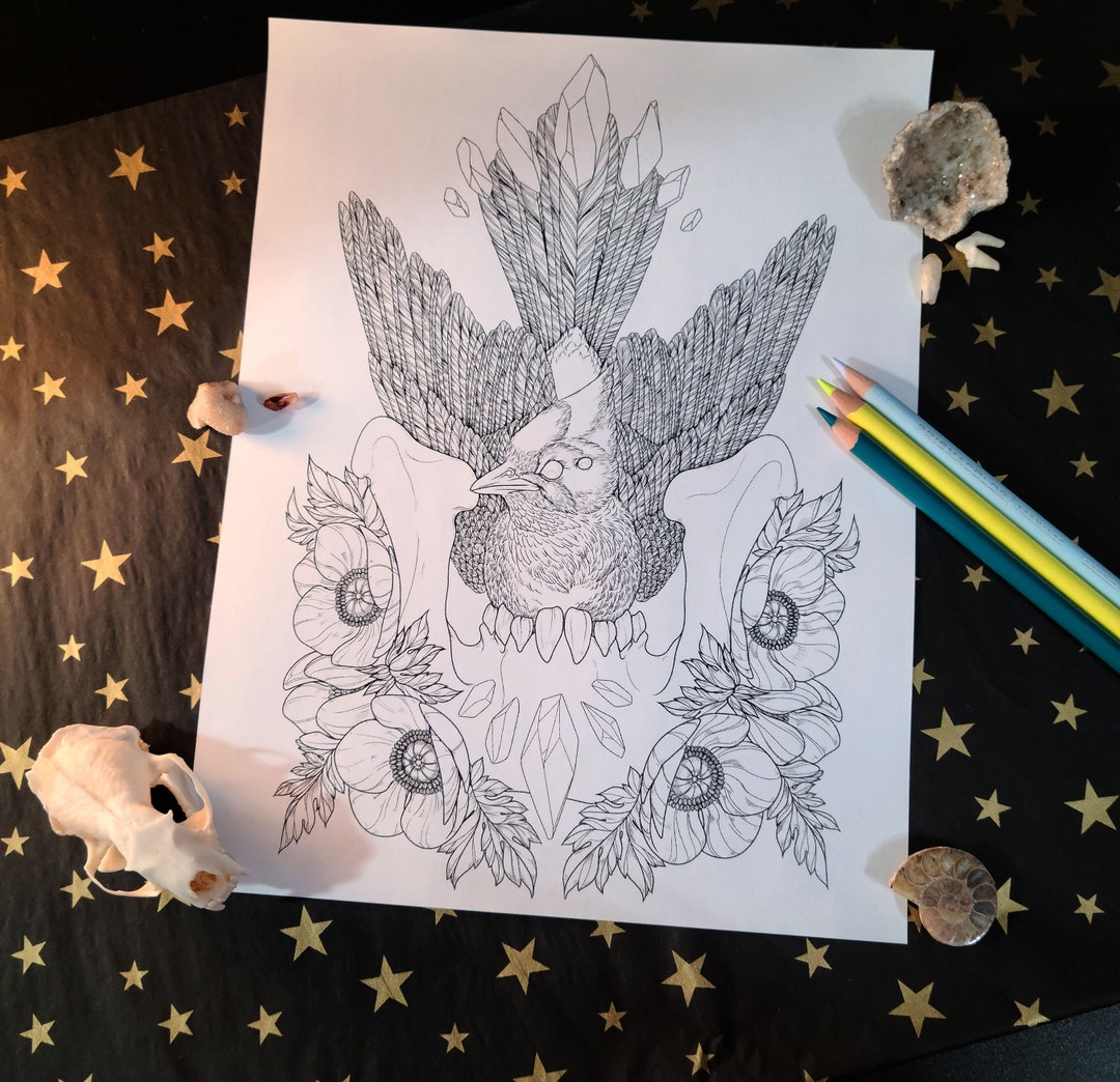 Printable Adult Coloring Page - Macabre Downloadable Art - Etsy