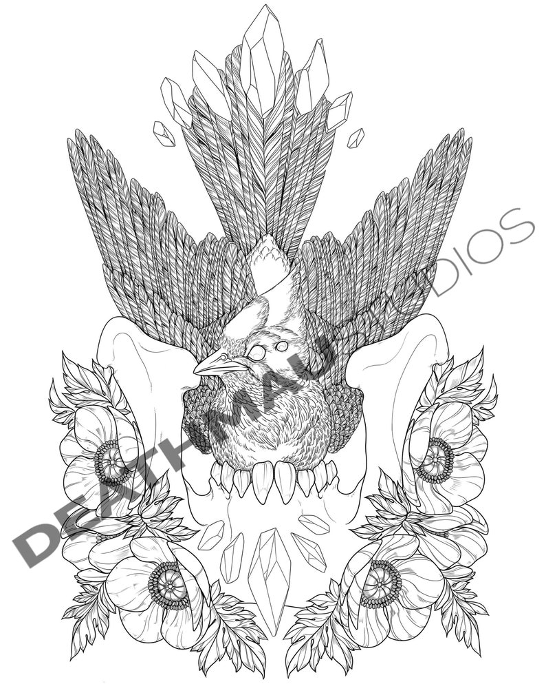 Printable Adult Coloring Page - Macabre Downloadable Art - Etsy