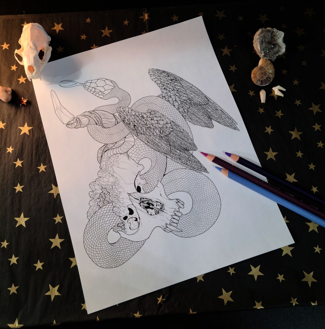 Printable Adult Coloring Page Macabre Downloadable Art - Etsy