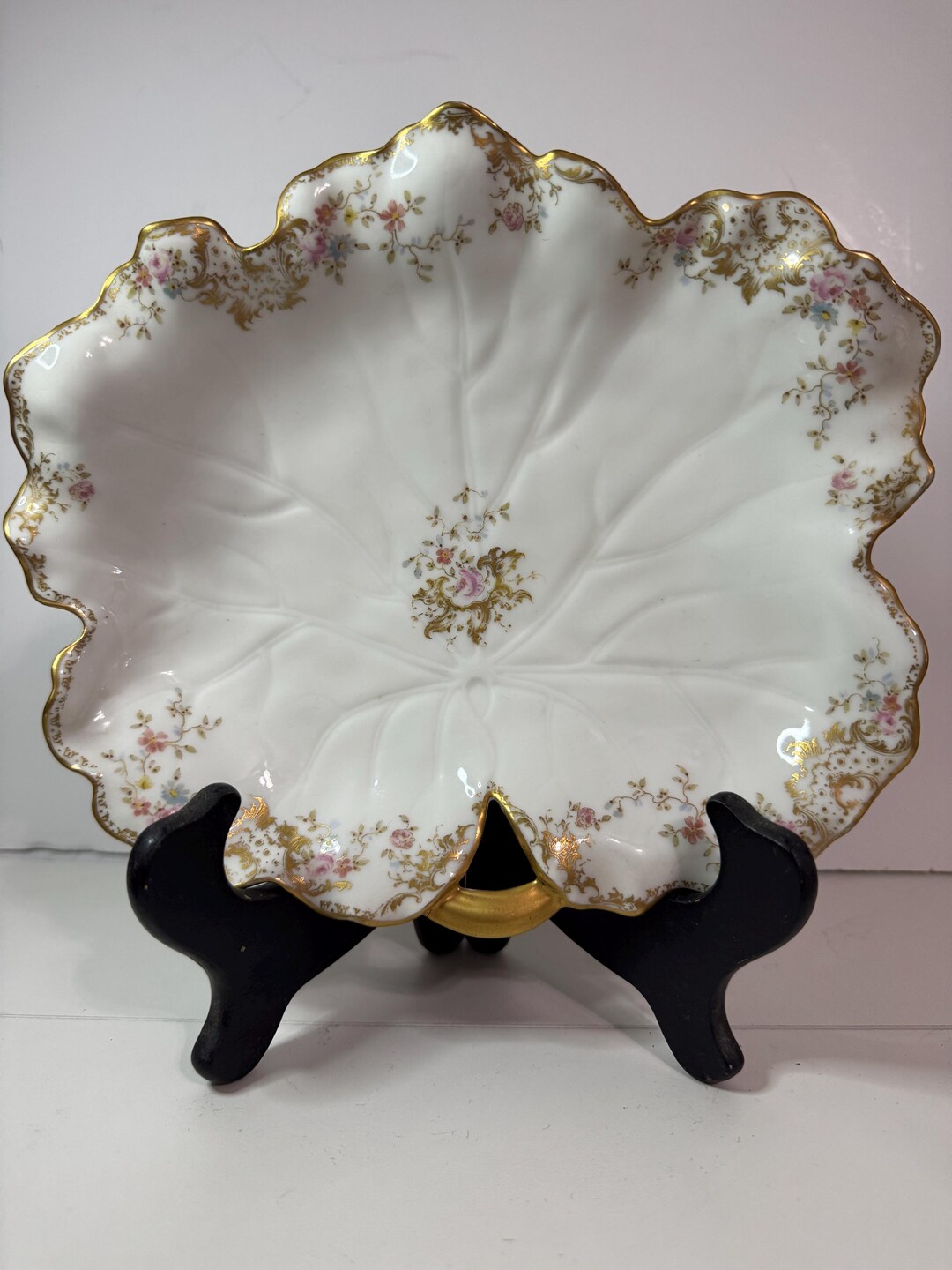 Antique Haviland Limoges Leaf Plate With Gold Trim - Rare Porcelain ...