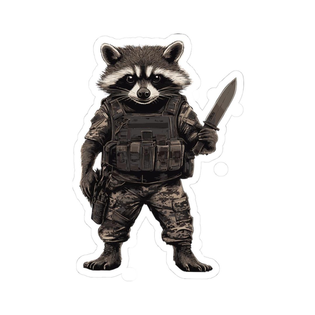 Warrior Raccoon Kiss-cut Stickers | Fun Tactical Animal Vinyl Decals ...