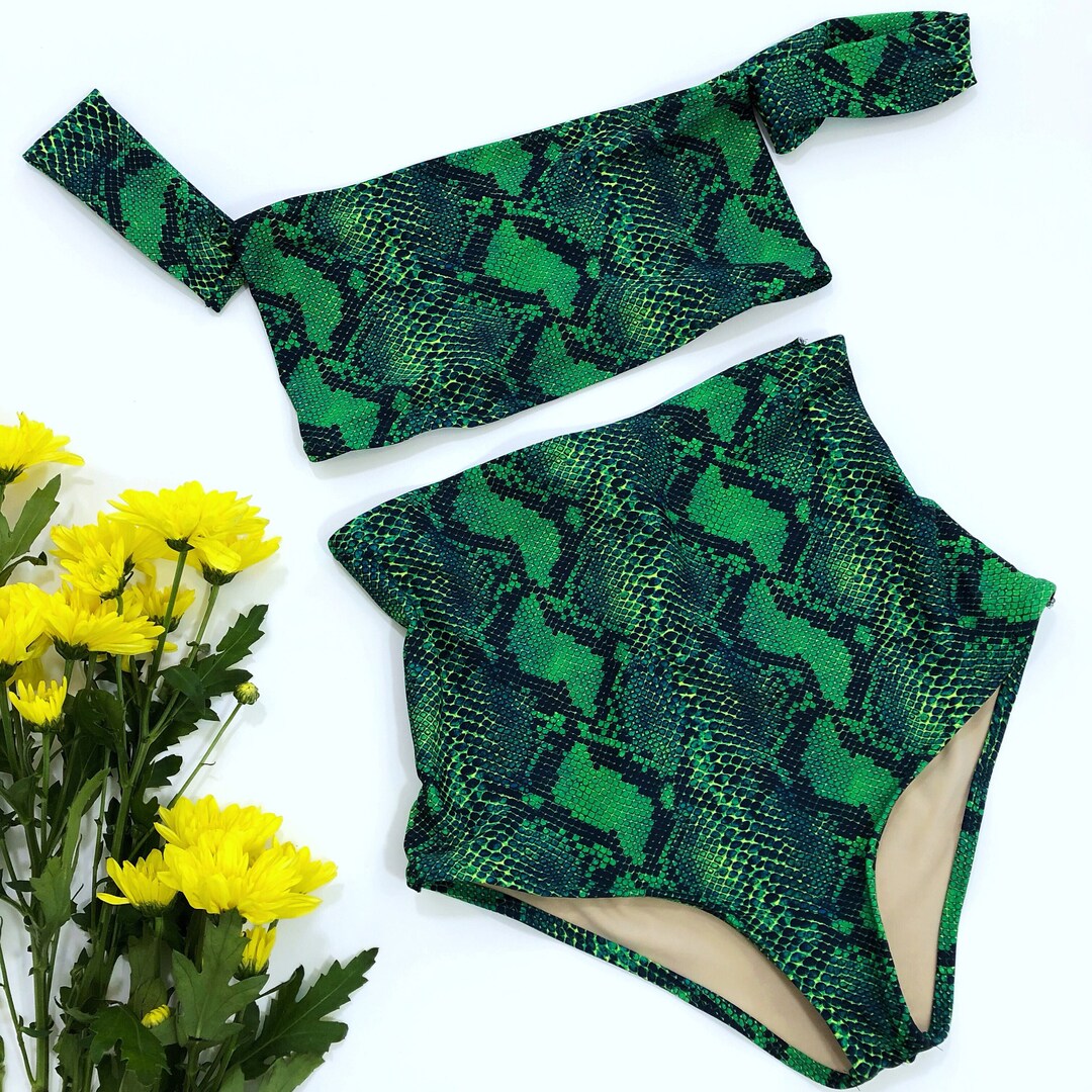 Women's High Waist Snake Bathing Suit With Sleeves - Etsy