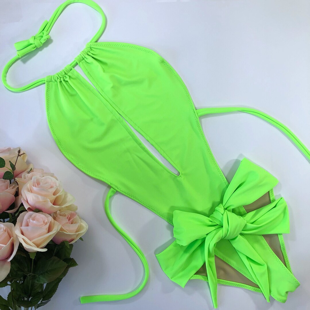 Womens Sexy One Piece Swimsuit Neon Green Bathing Suit Etsy