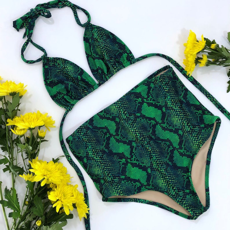 Women's High Waist Green Snake Bathing Suit Bikini - Etsy