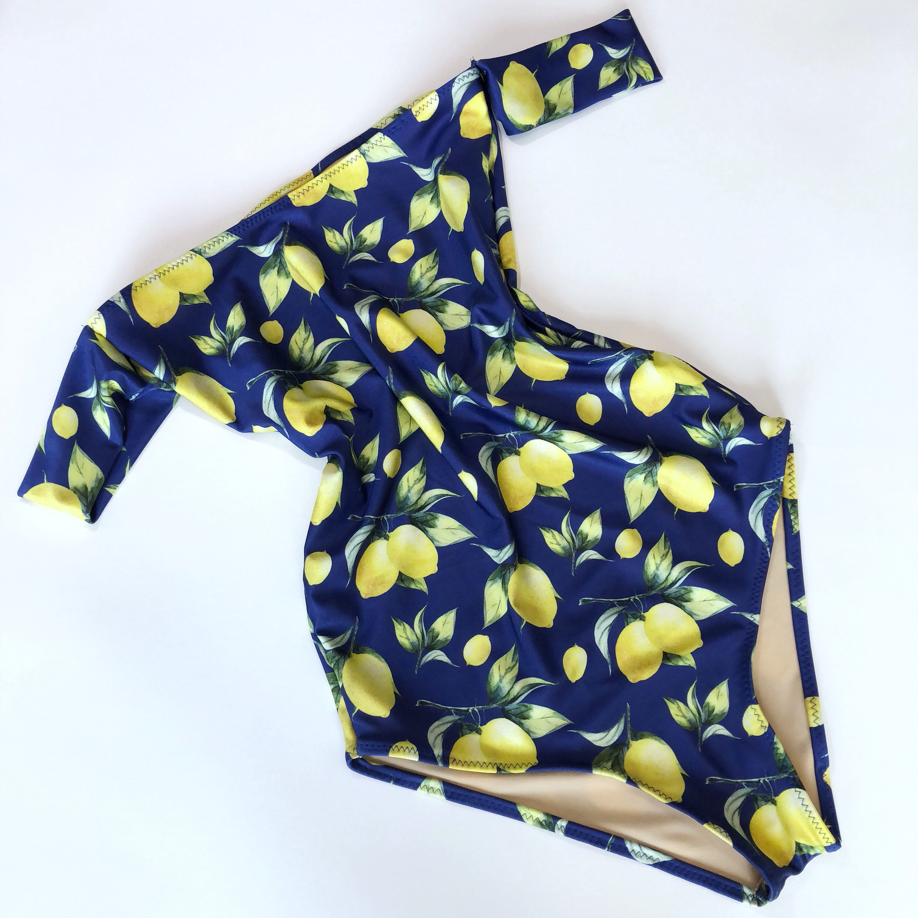 Women's One Piece Swimsuit Lemon Print Sleeve Bathing Suit - Etsy