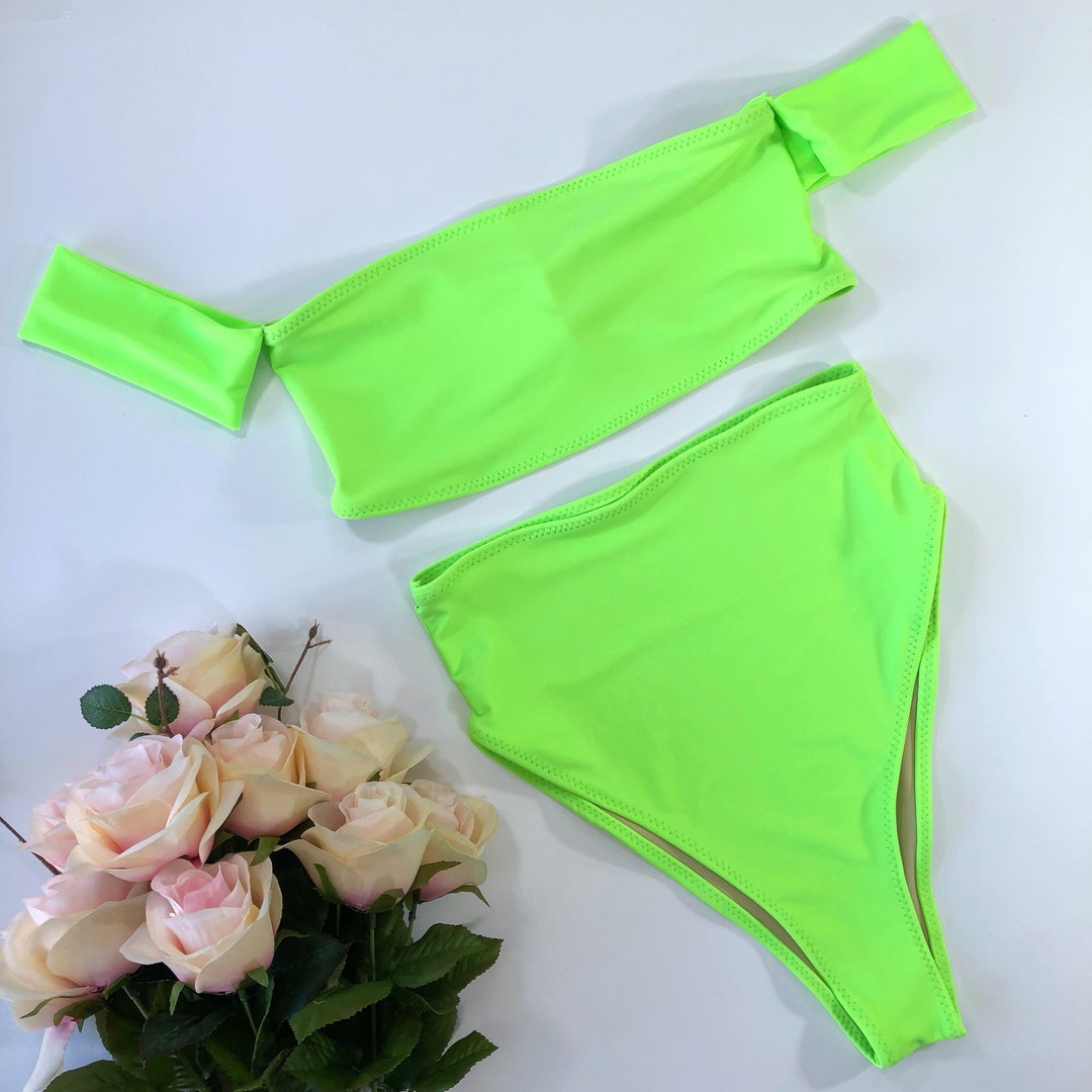 Neon Green High Waist Swimsuit - Etsy