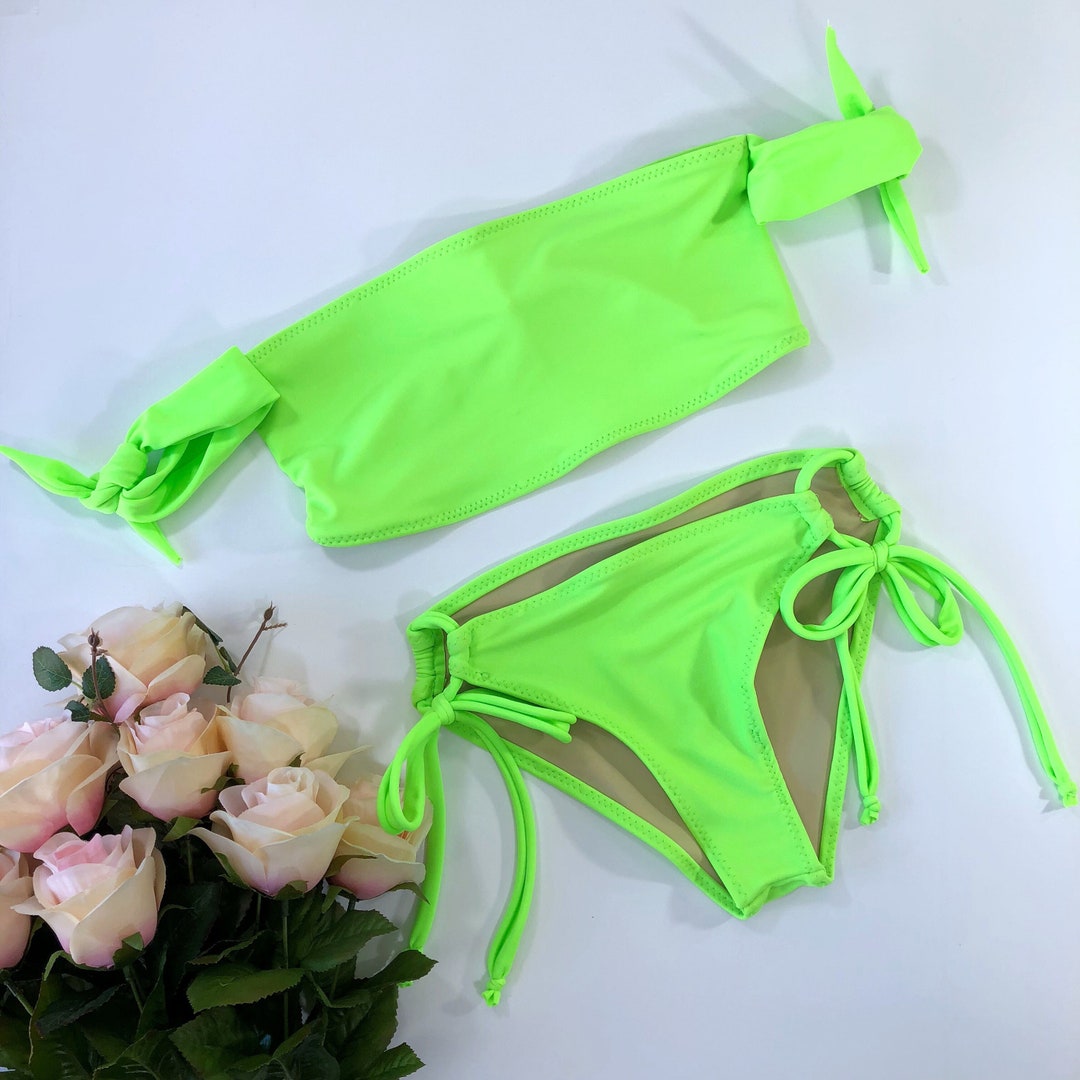 Women’s Neon Green Tie String Bikini - Etsy
