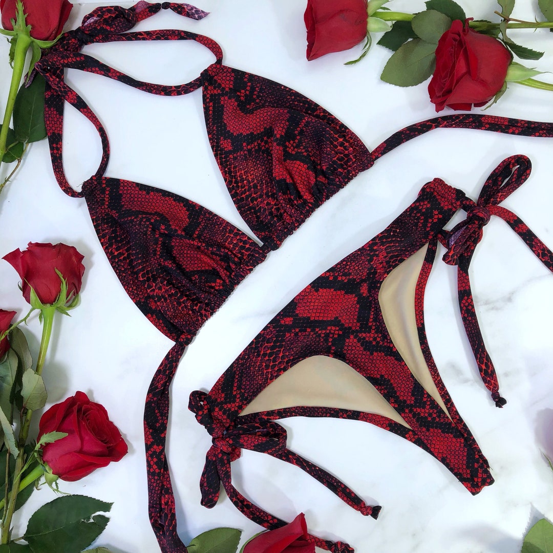 Women's Red Black Snake Thong Bikini Swimsuit - Etsy