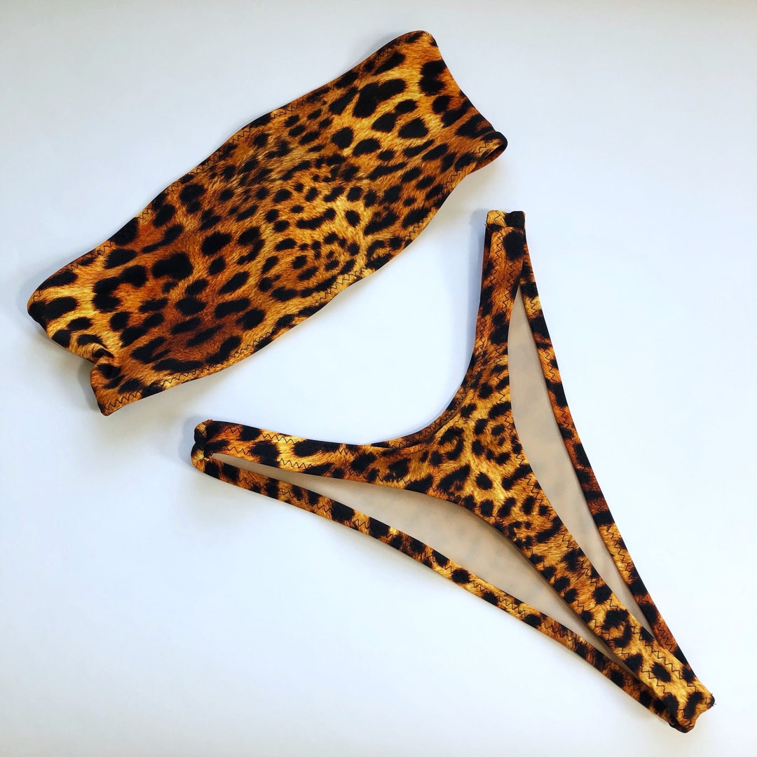 Women's High Leg Thong Bikini Leopard Animal Print - Etsy