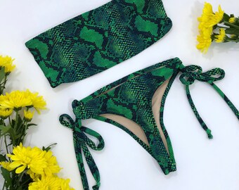 Women's Snake Bandeau Sleeve Bikini Swimsuit | Etsy