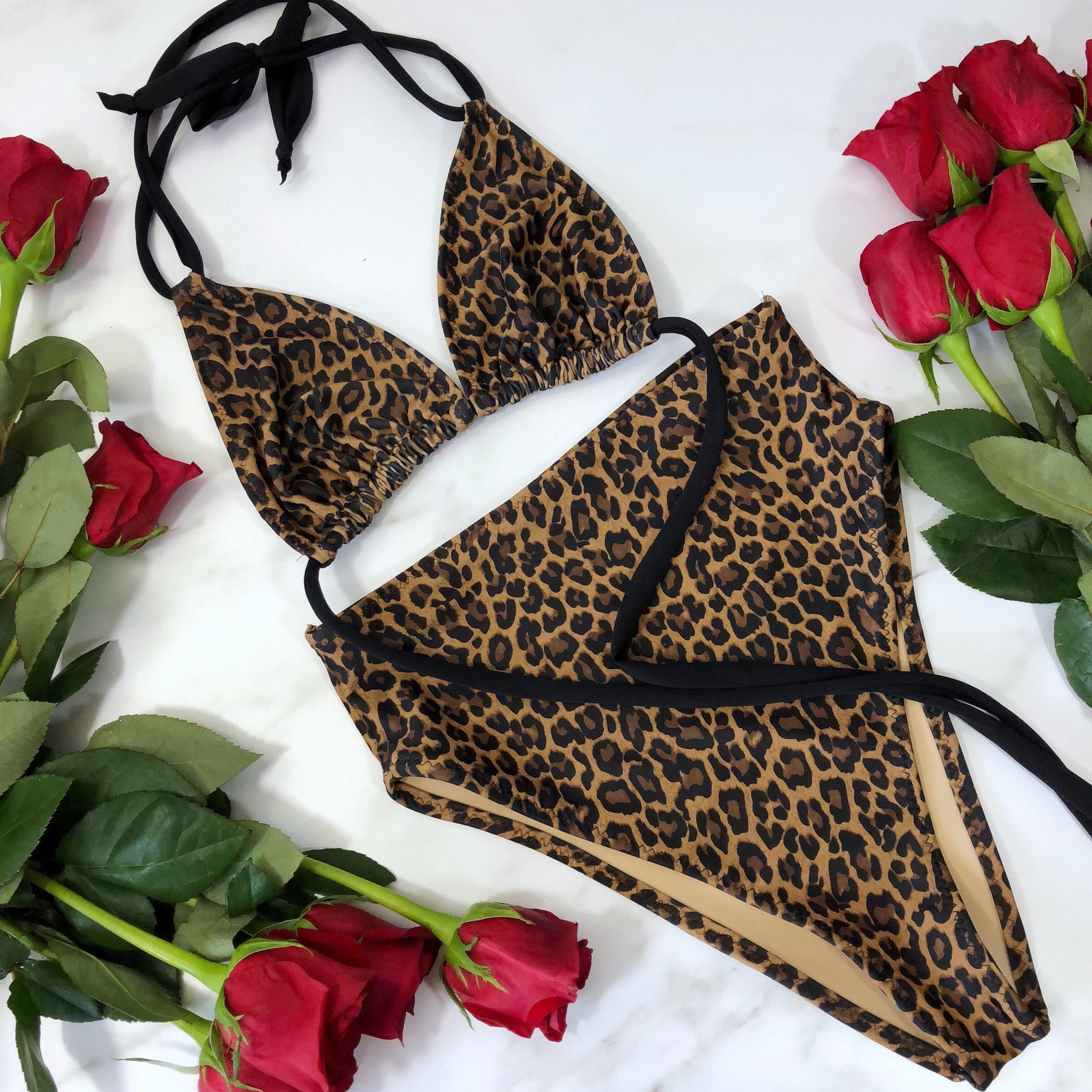 Women's High Waisted Mocha Leopard Bathing Suit Bikini High Leg Cheeky ...