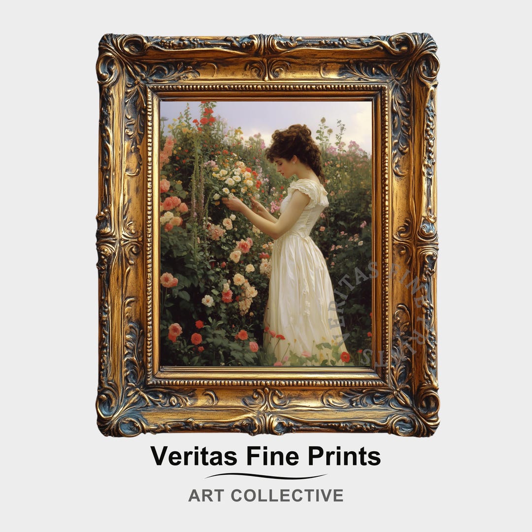 Victorian Lady in Rose Garden: Romantic Cottagecore Print (digital ...
