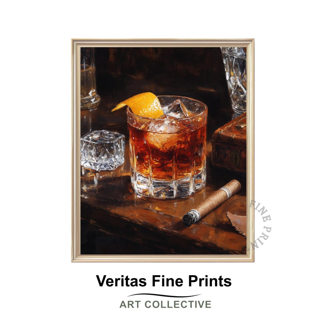 Old Fashioned & Cigar Still Life – Vintage Bar Wall Art (digital ...