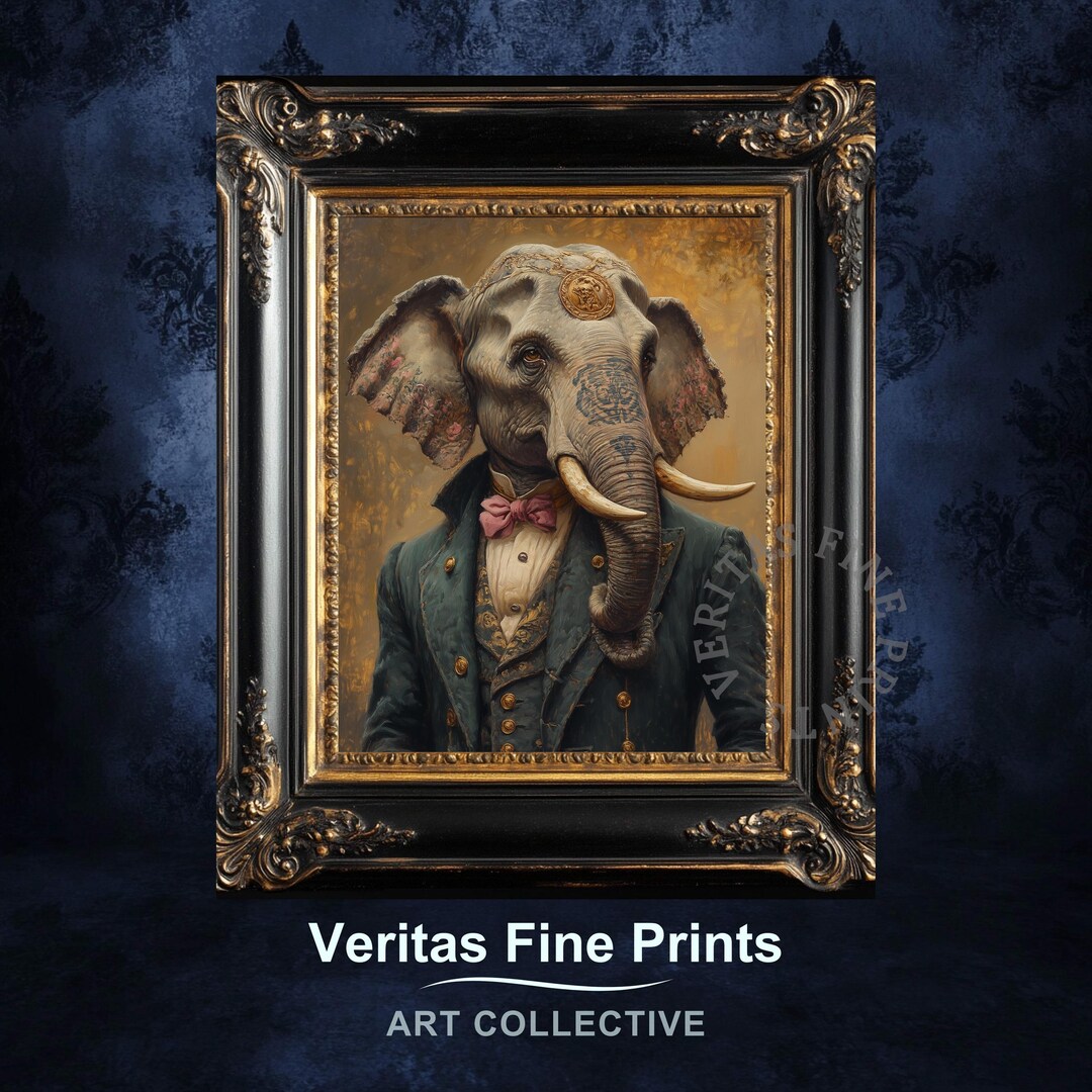 Noble Elephant Portrait Printable - Victorian Animal Art, Ornate ...