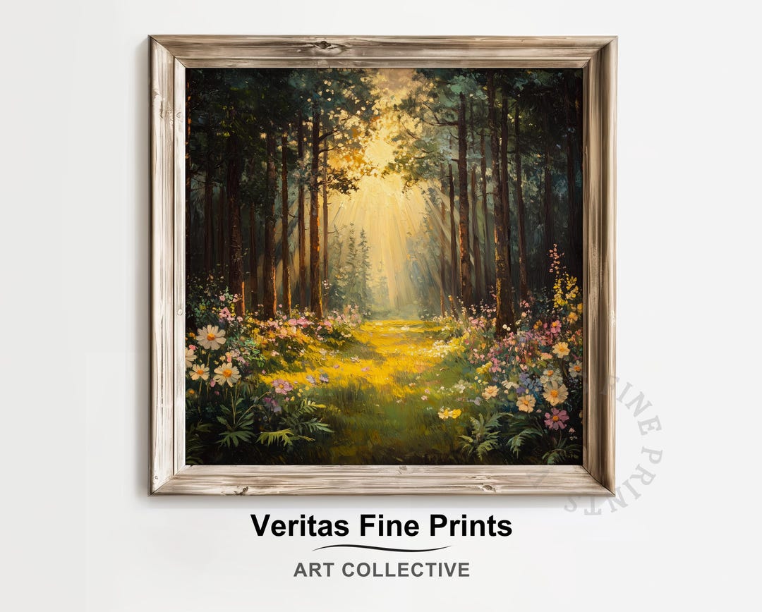 Ethereal Forest Path Painting - Enchanted Woodland Scene, Sunlit Nature ...