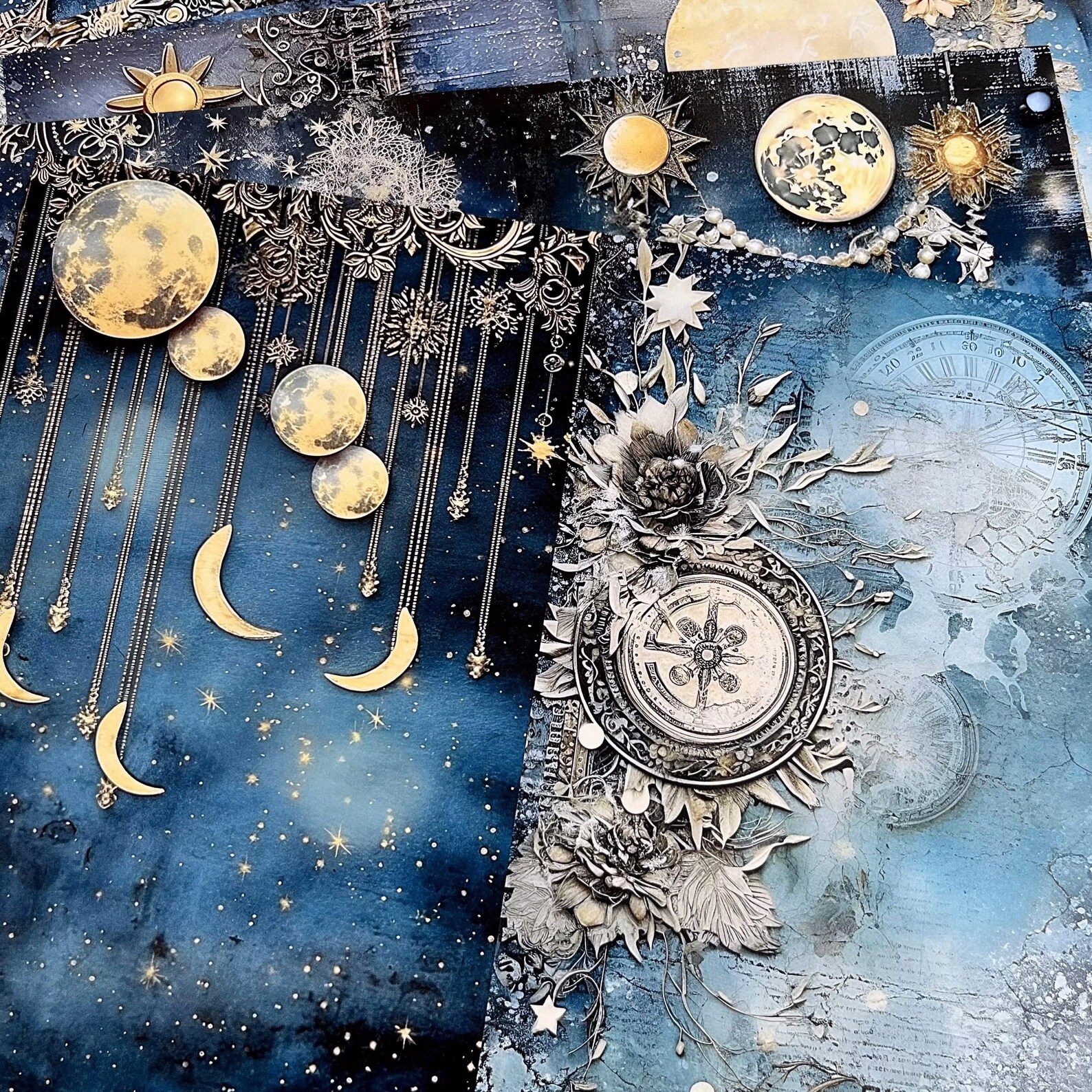 Celestial Junk Journal Background Paper/ Blue Astronomical Star & Moon ...