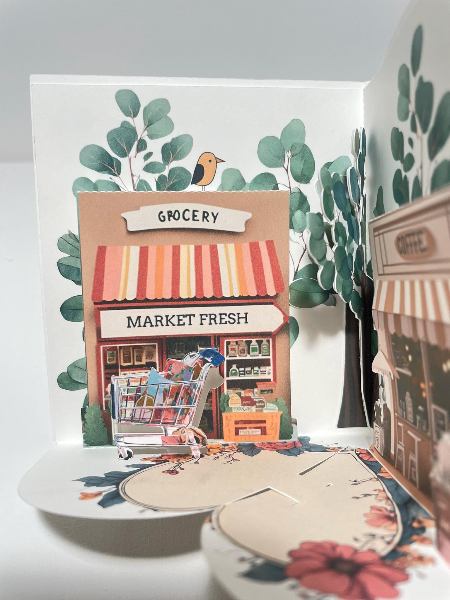 Whimsical Town Pop up Card Handmade Coffee Shop & Grocery Store ...