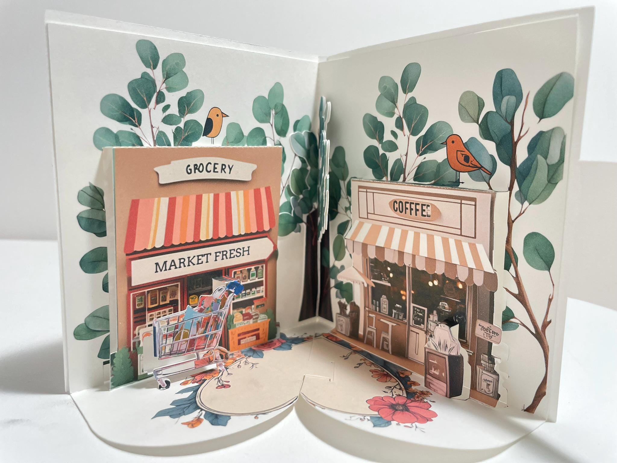 Whimsical Town Pop up Card Handmade Coffee Shop & Grocery Store ...