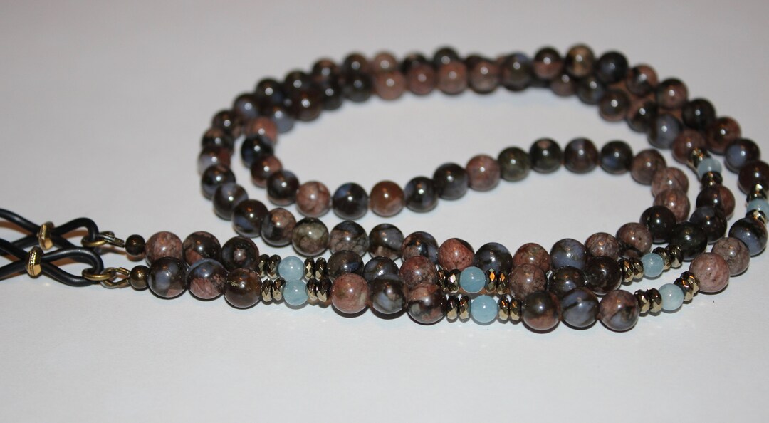 Gemstone Eyeglass Holder, Blue Riolita Eyeglass Chain, Beaded Eyeglass ...