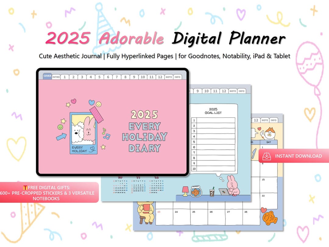 2025 Digital Planner | Cute Aesthetic Journal | for Goodnotes ...